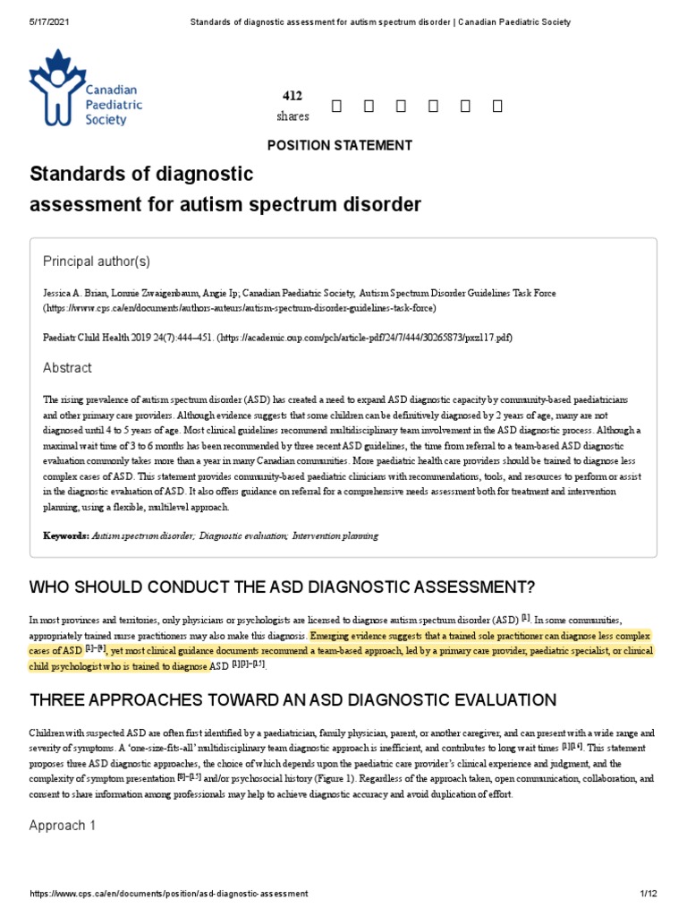 Assessment and Diagnosis Autism | PDF