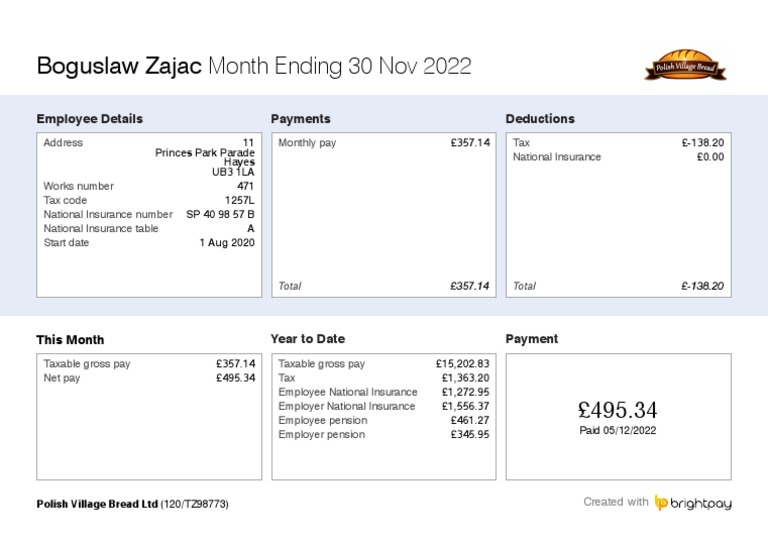 Payslip Month Ending 30 November 2022 | PDF