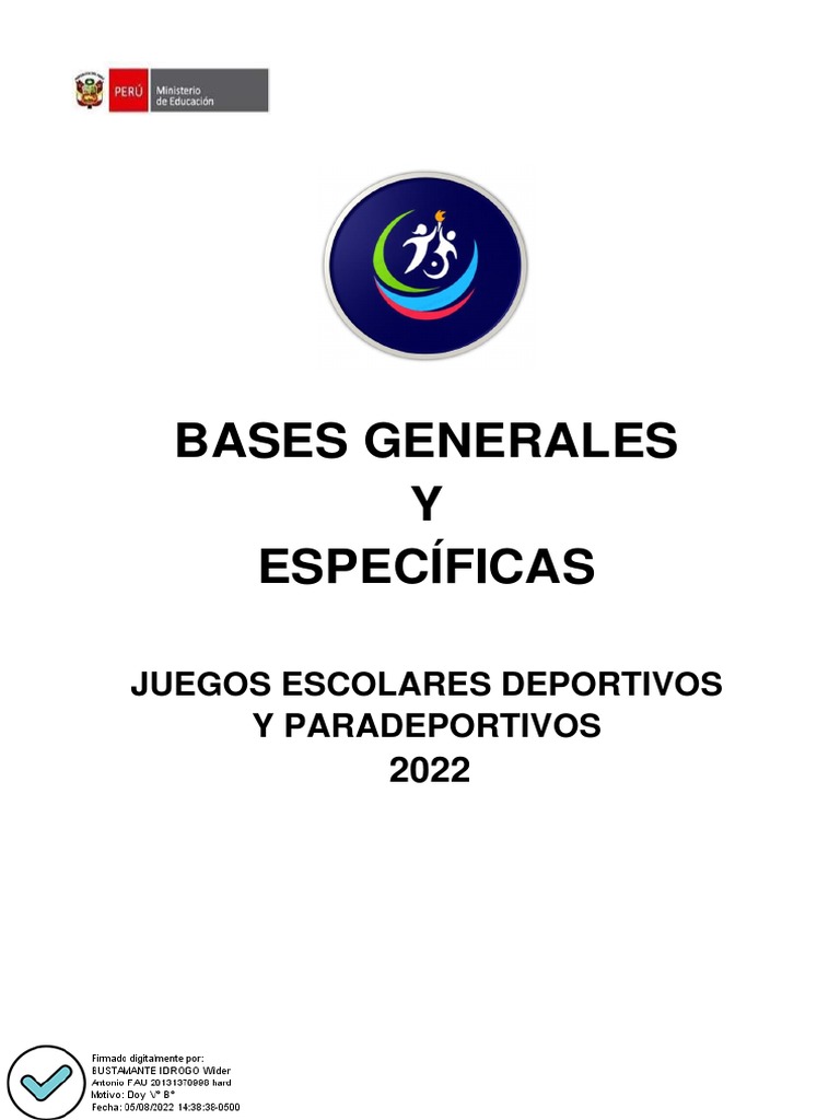 Bases Generales y Específicas - Juegos Escolares Deportivos y Paradeportivos 2022 | PDF | Perú ...