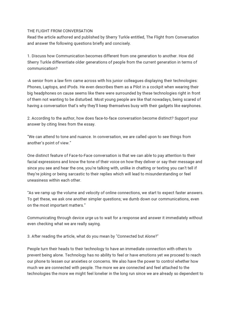 Answers The Flight From Conversation | PDF | Conversation | Human Communication