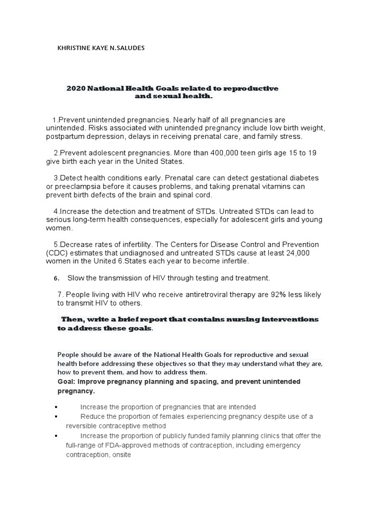 2020 National Health Goals Related To Reproductive and Sexual Health ...