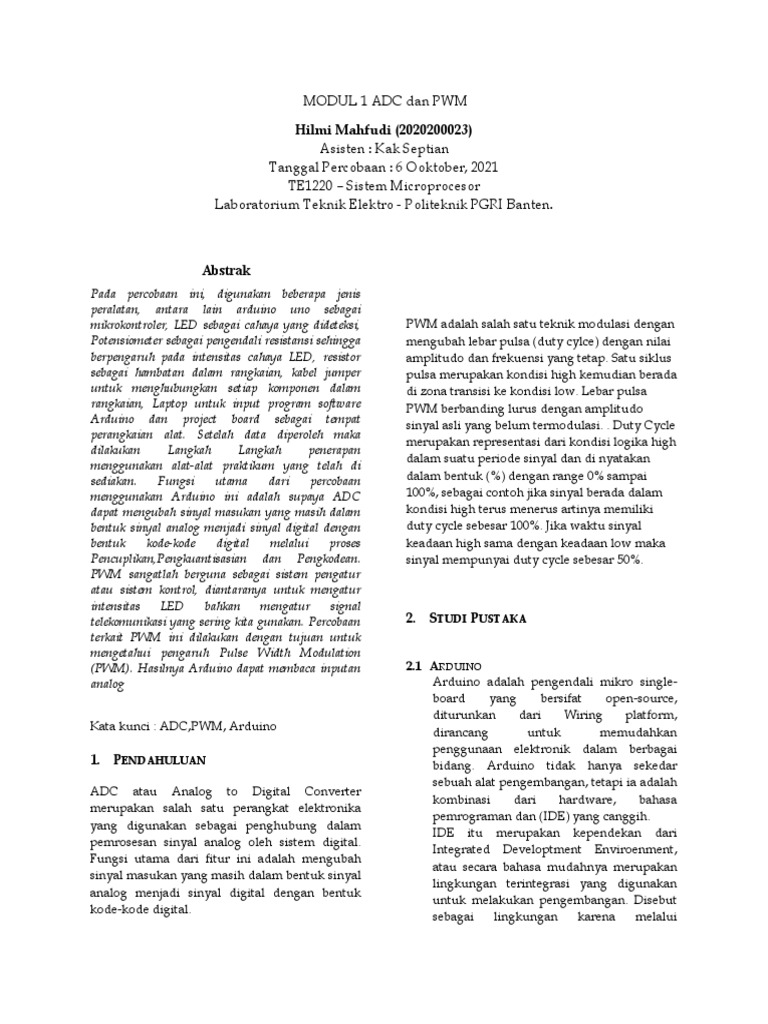 Laporan Praktikum Modul1 Adc&pwm Hilmi Mahfudi Te1220 | PDF