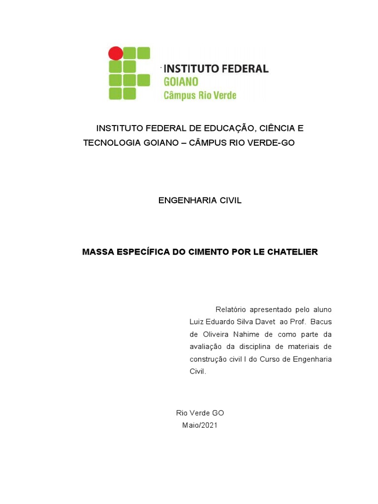 Relatorio Massa Específica Do Cimento | PDF | Cimento