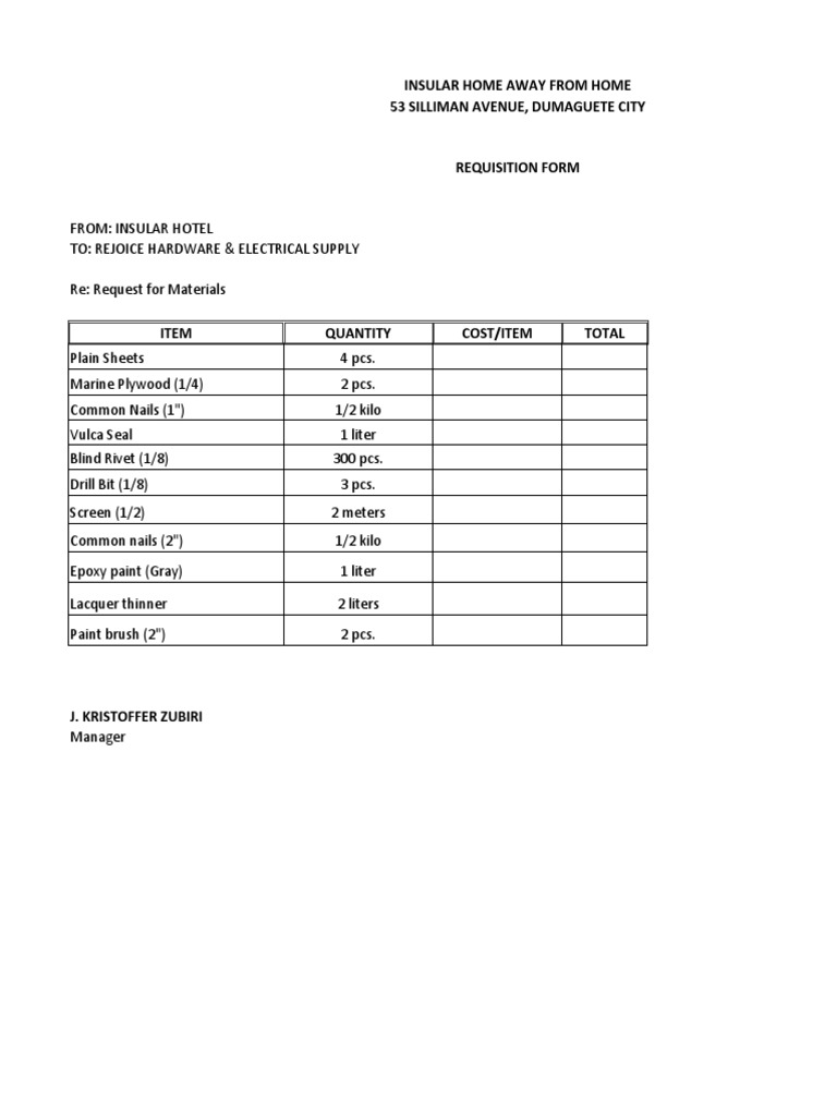 Request For Materials | PDF