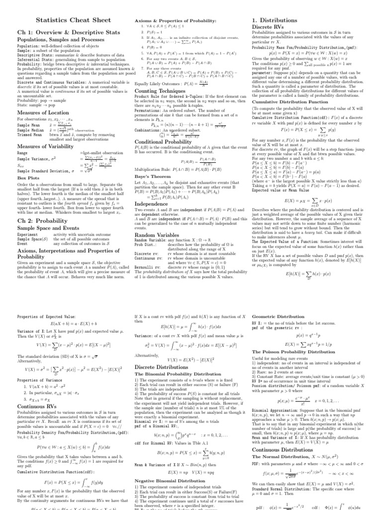 Statisticssheet | PDF | Probability Distribution | Estimator