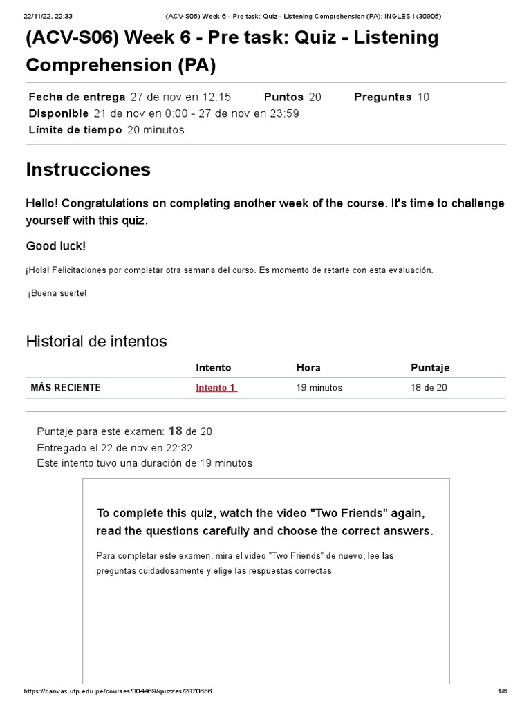 (ACV-S06) Week 6 - Pre Task - Quiz - Listening Comprehension (PA ...