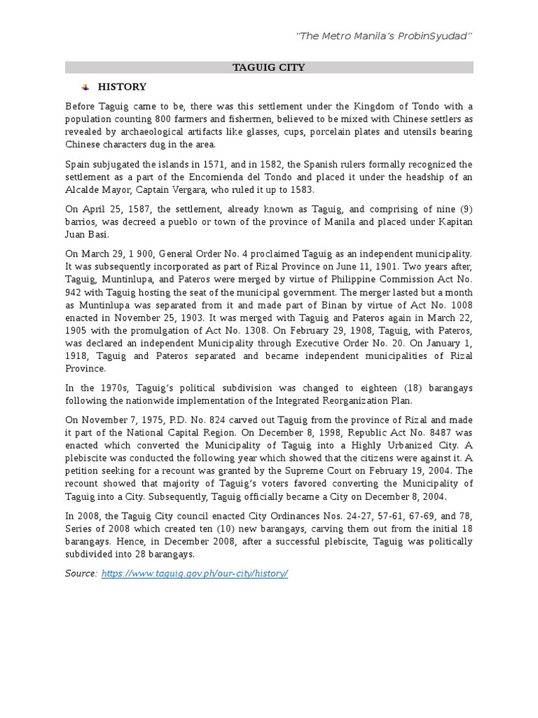 History of Barangay S in Taguig | PDF | Philippines