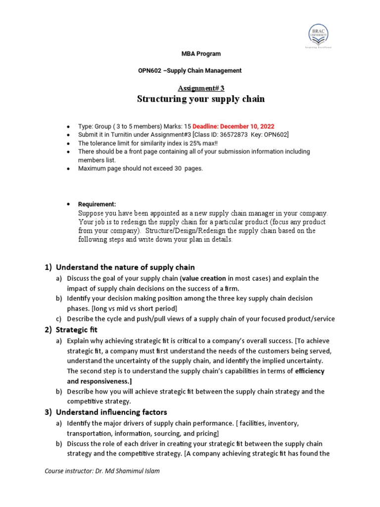 Project 1 On Structuring Your Supply Chain | PDF | Supply Chain | Inventory