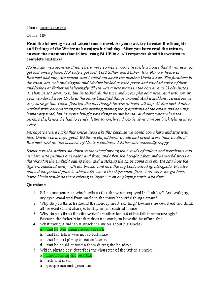 G10 Reading Comprehension Worksheet 1 | PDF