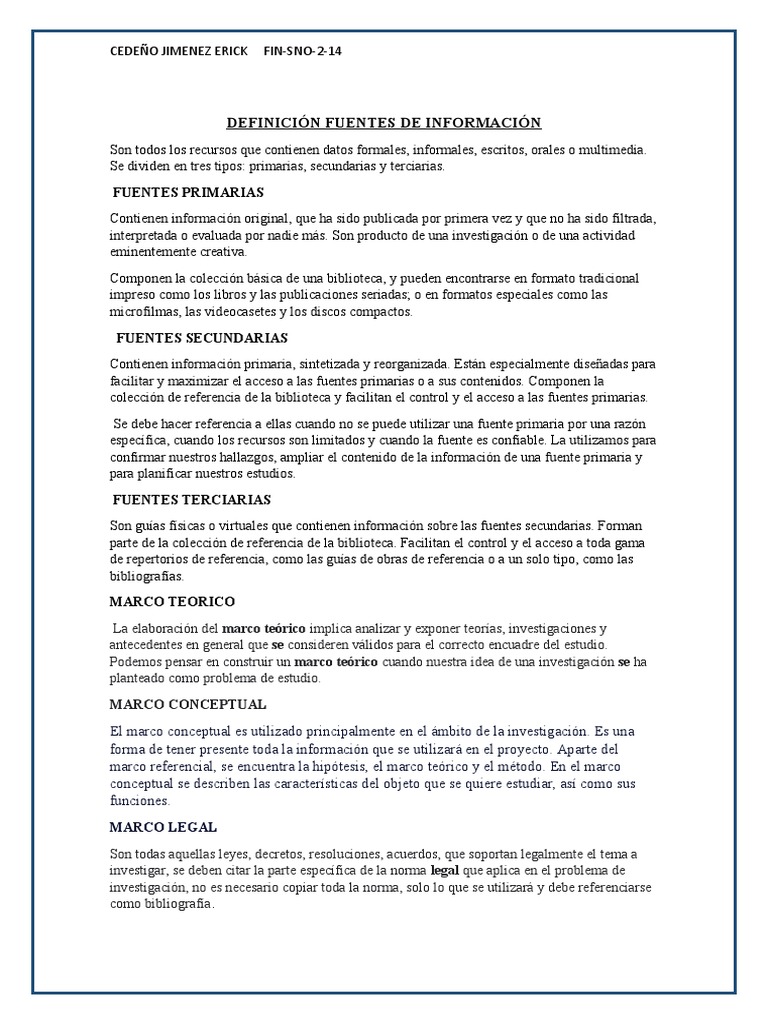 Definición Fuentes de Información | PDF | Información | Cognición