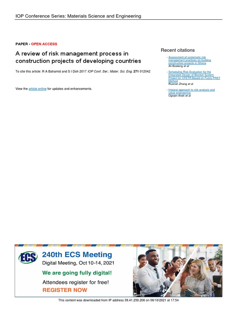 A Review of Risk Management Process in Construction Projects | Download ...