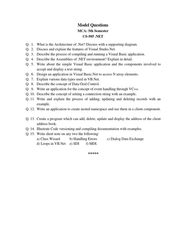 MCA 5th Sem .NET Model Questions | PDF
