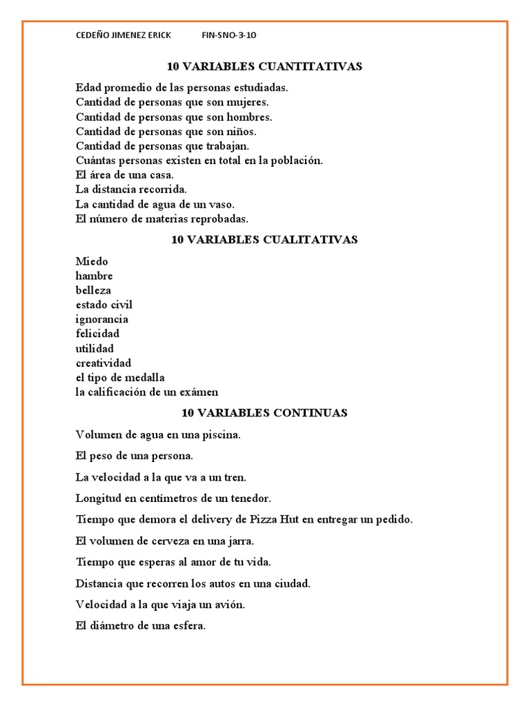 10 Variables Cuantitativas | PDF