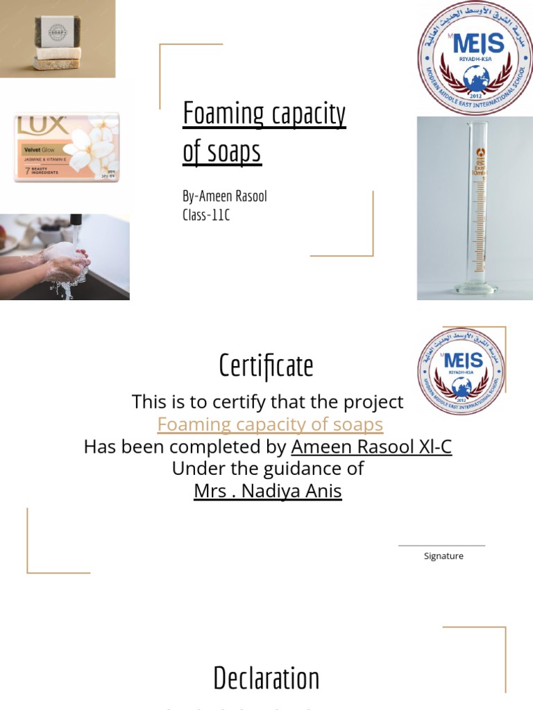 Foaming Capacity of Soaps (Ameen Rasool) | PDF | Soap | Solubility