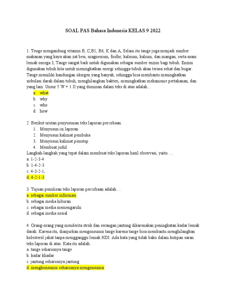 Kisi - Kisi Bindo Kelas 9 | PDF