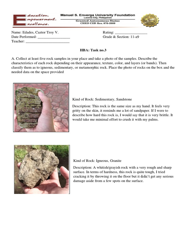 1-Edades Caztor Troy v. - q1 Hba w3&4 Task No.1 | PDF | Rock (Geology ...