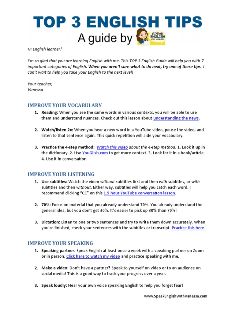 TOP 3 TIPS To Improve Your English - by Speak English With Vanessa ...