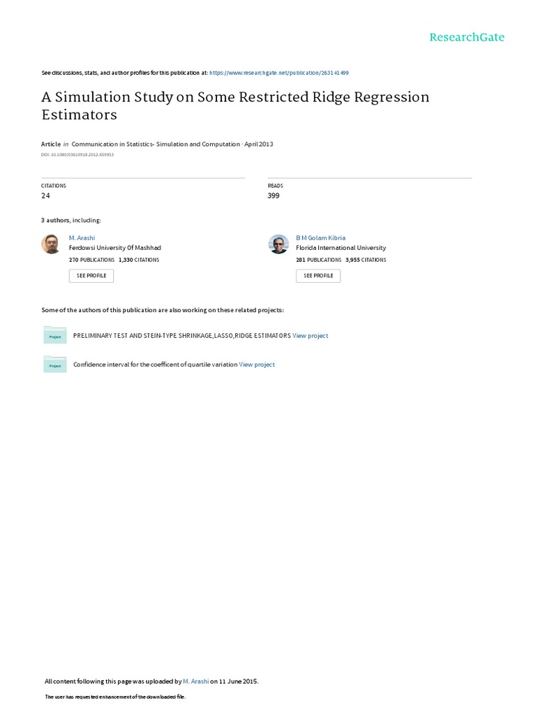 A Simulation Study On Some Restricted Ridge Regression Estimators | PDF | Mean Squared Error ...