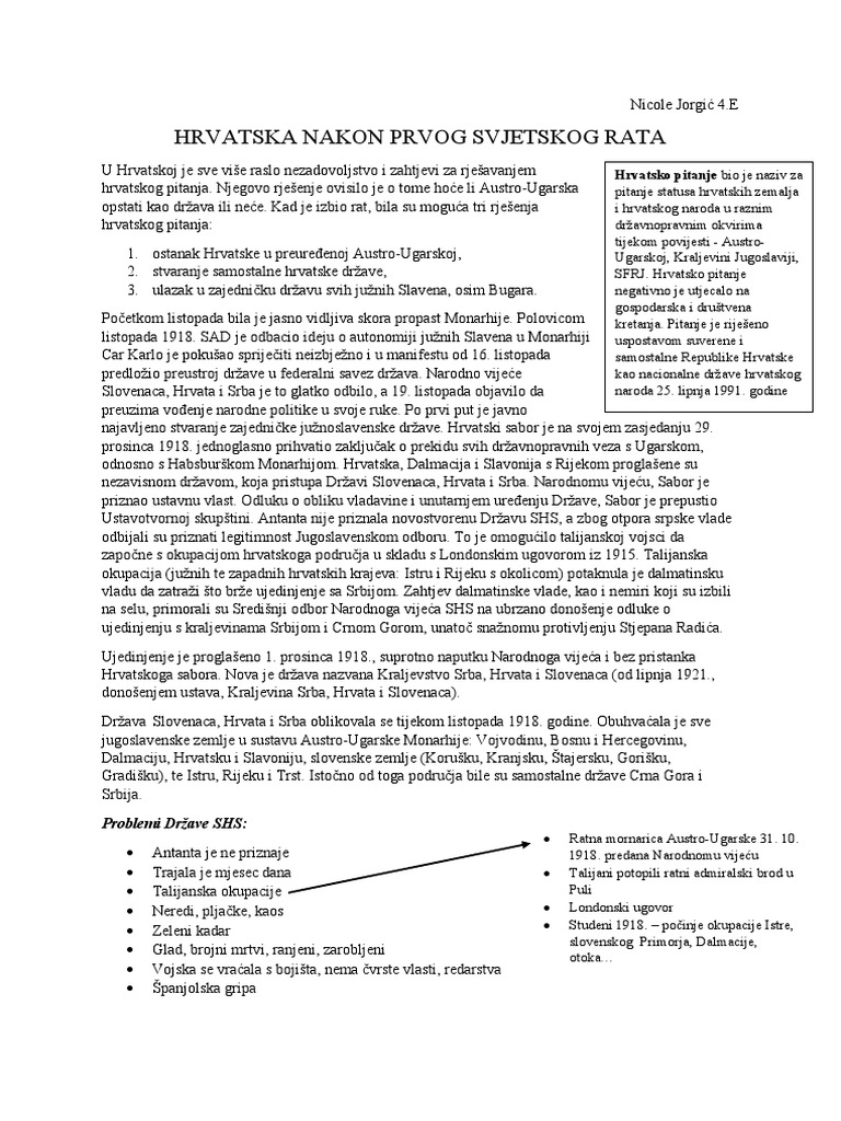 Hrvatska Nakon Prvog Svjetskog Rata | PDF