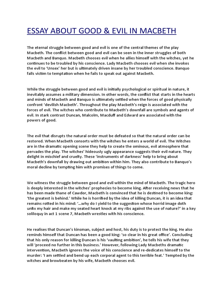 ESSAY ABOUT GOOD AND EVIL in MACBETH | PDF | Macbeth