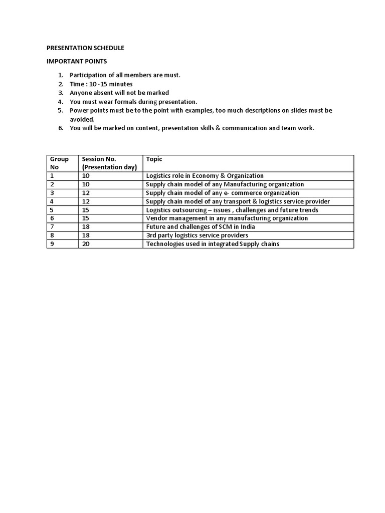SCM Presentation Schedule Term 2 | PDF