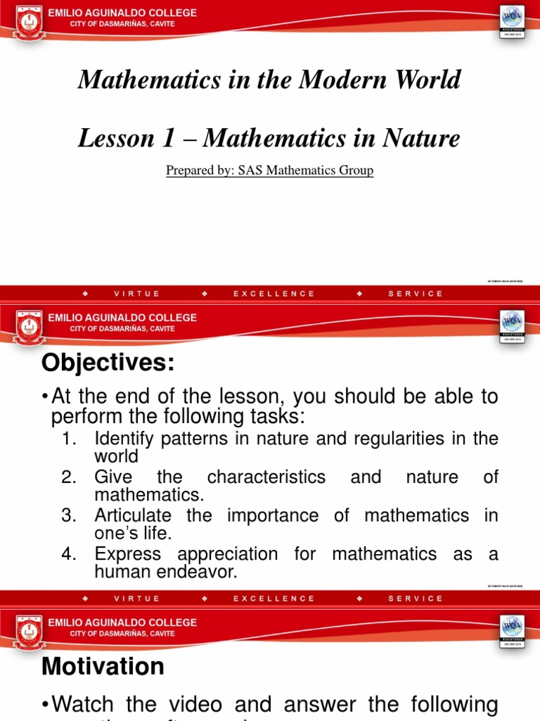 Prelim - Lesson 1 - Mathematics in Nature | Download Free PDF | Pattern | Mathematics