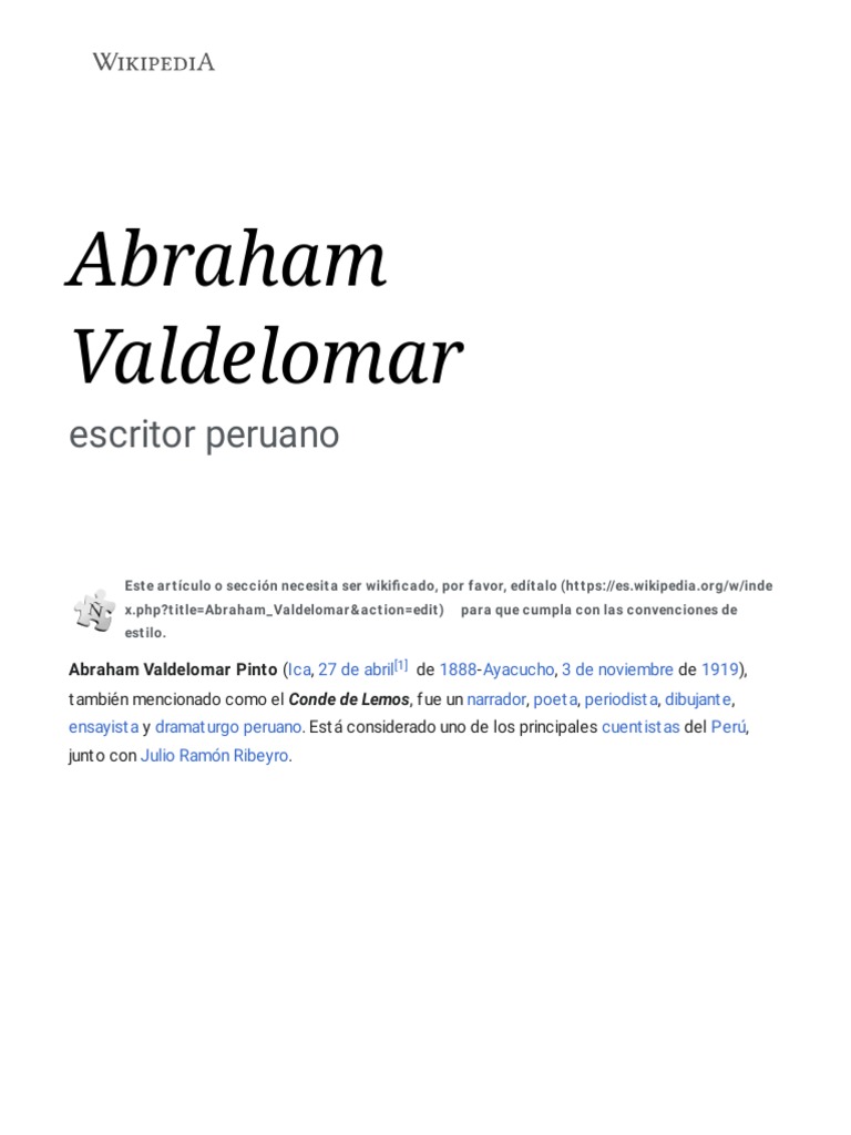 Abraham Valdelomar - Wikipedia, La Enciclopedia Libre | PDF ...
