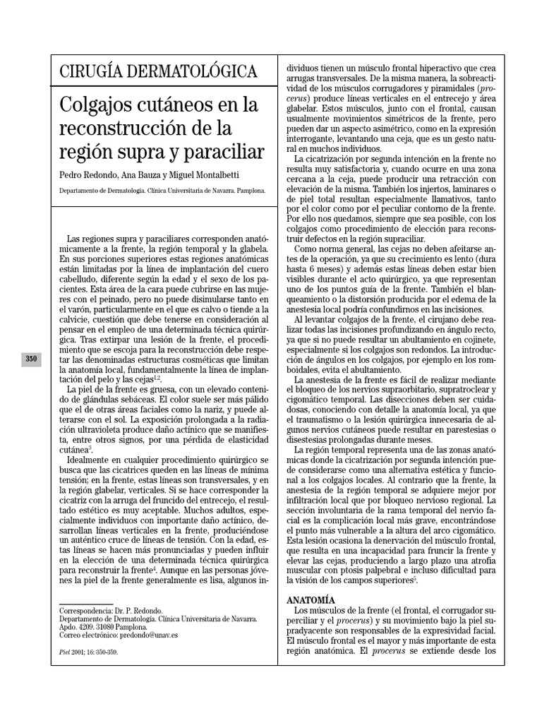 Colgajos Cutáneos en La Reconstrucción de La Región Supra y Paraciliar ...