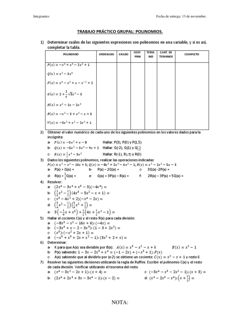 TP Grupal Polinomios | PDF | Álgebra abstracta | Matemáticas Aplicadas
