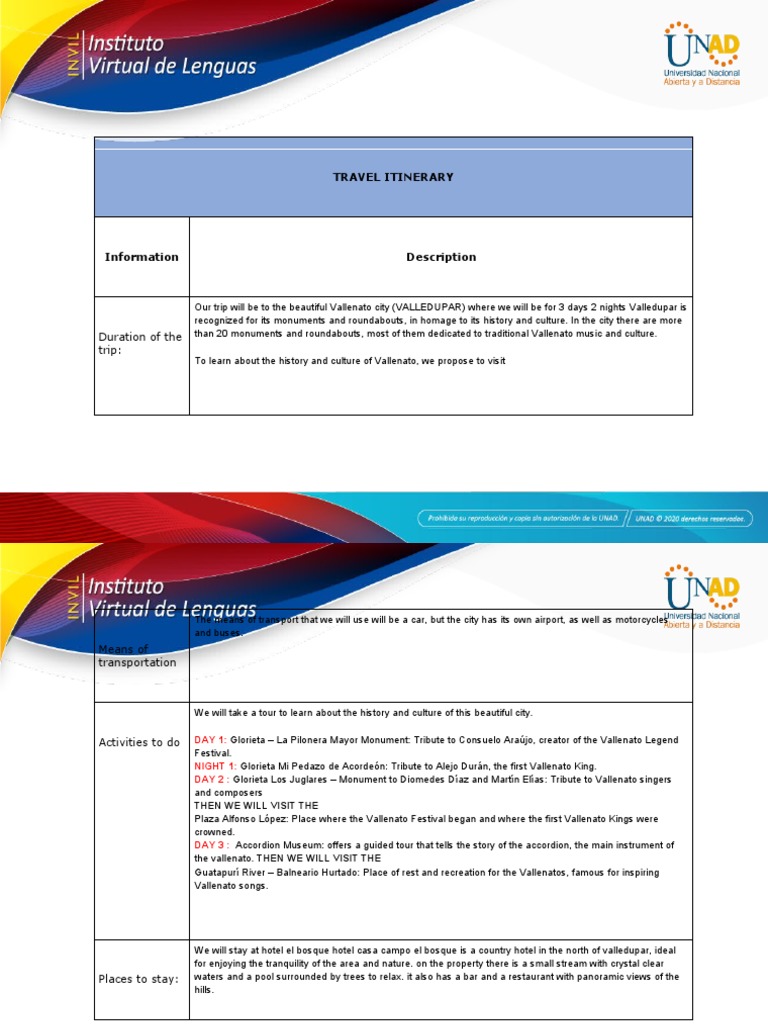 TASK 3 Travel Itinerary Chart ANDREINA | PDF | Travel