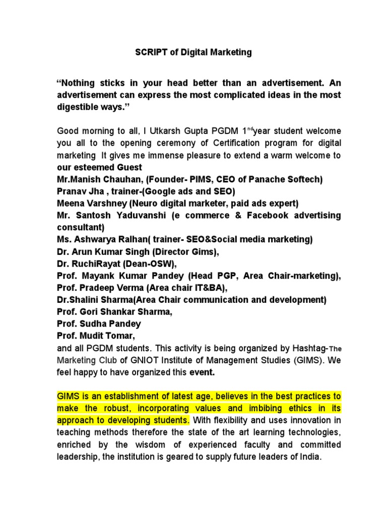 Script For Digital Marketing | PDF