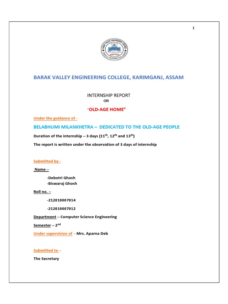 Social Internship Report On Old Age Home | PDF | Cost Of Living | Non ...
