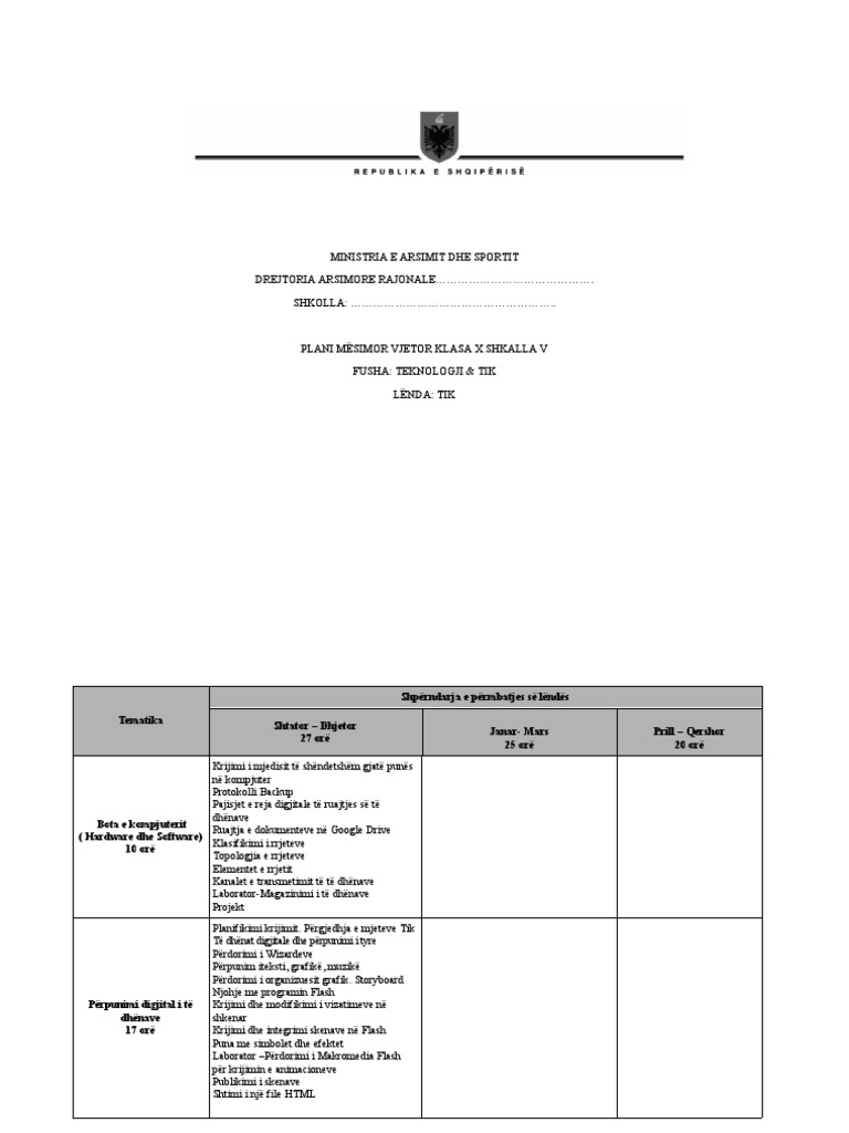 TIK 10 Plani Mësimor Vjetor | PDF