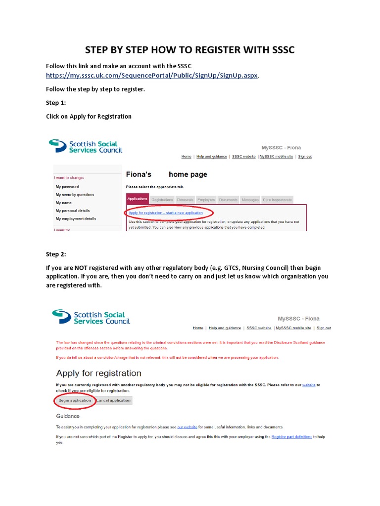 STEP BY STEP HOW TO REGISTER WITH SSSC | PDF | Child Care