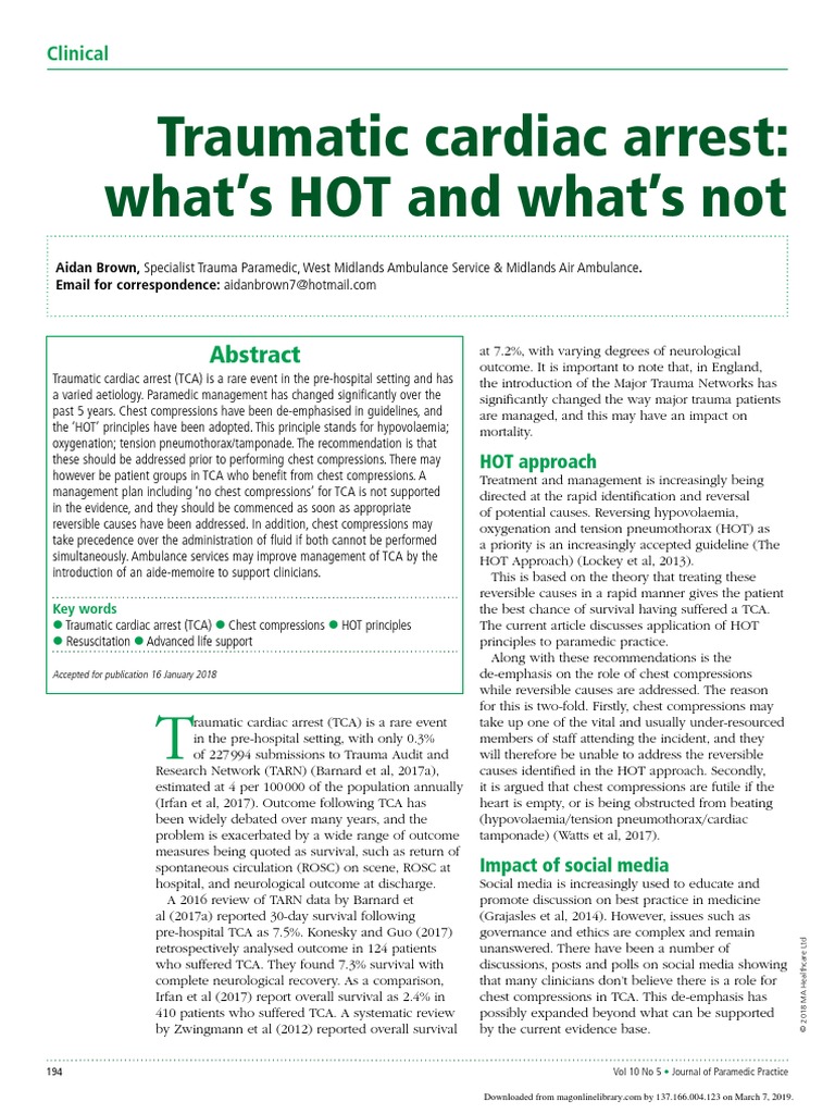 Traumatic Cardiac Arrest Whats Hot and Not | PDF | Cardiopulmonary ...