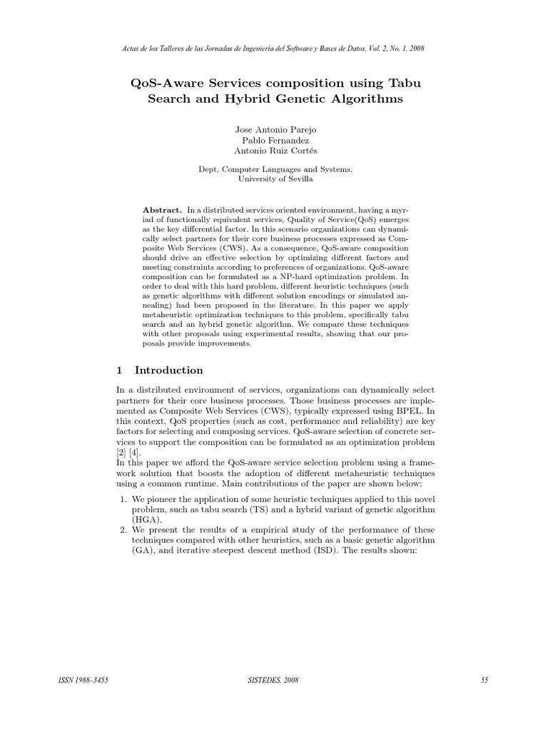 Qos Aware Services Composition Using Tabu Search And Hybrid Genetic Algorithms Download Free