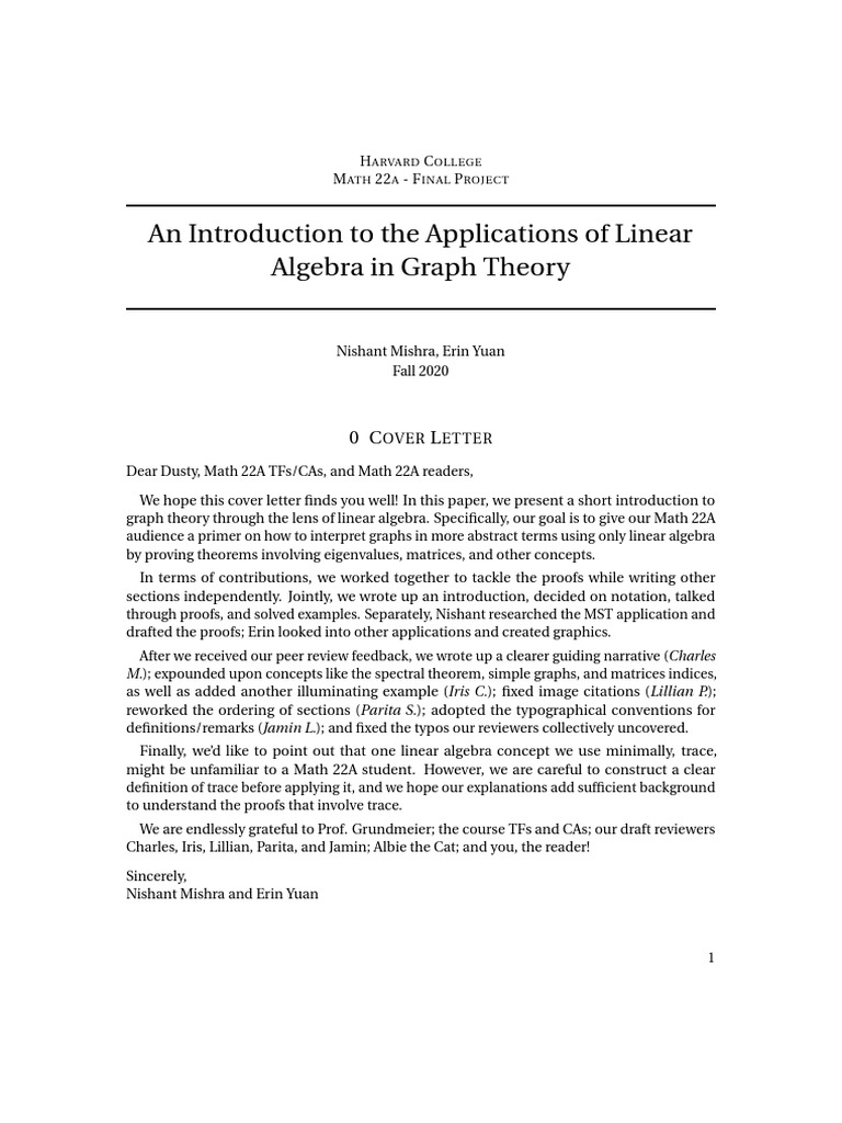 An Introduction To The Applications of Linear Algebra in Graph Theory ...