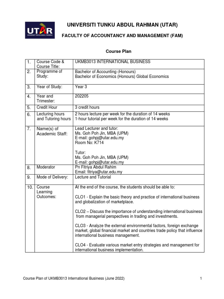 UKMB3013 International Business Course Plan | PDF | Plagiarism | Turnitin