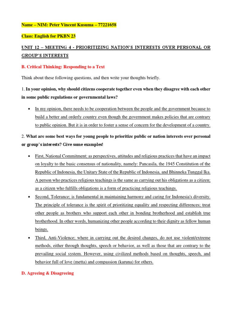 UNIT 12 PKBN 23 - Peter Vincent Kusuma - 77221658-312020050 | PDF | Thought | Toleration