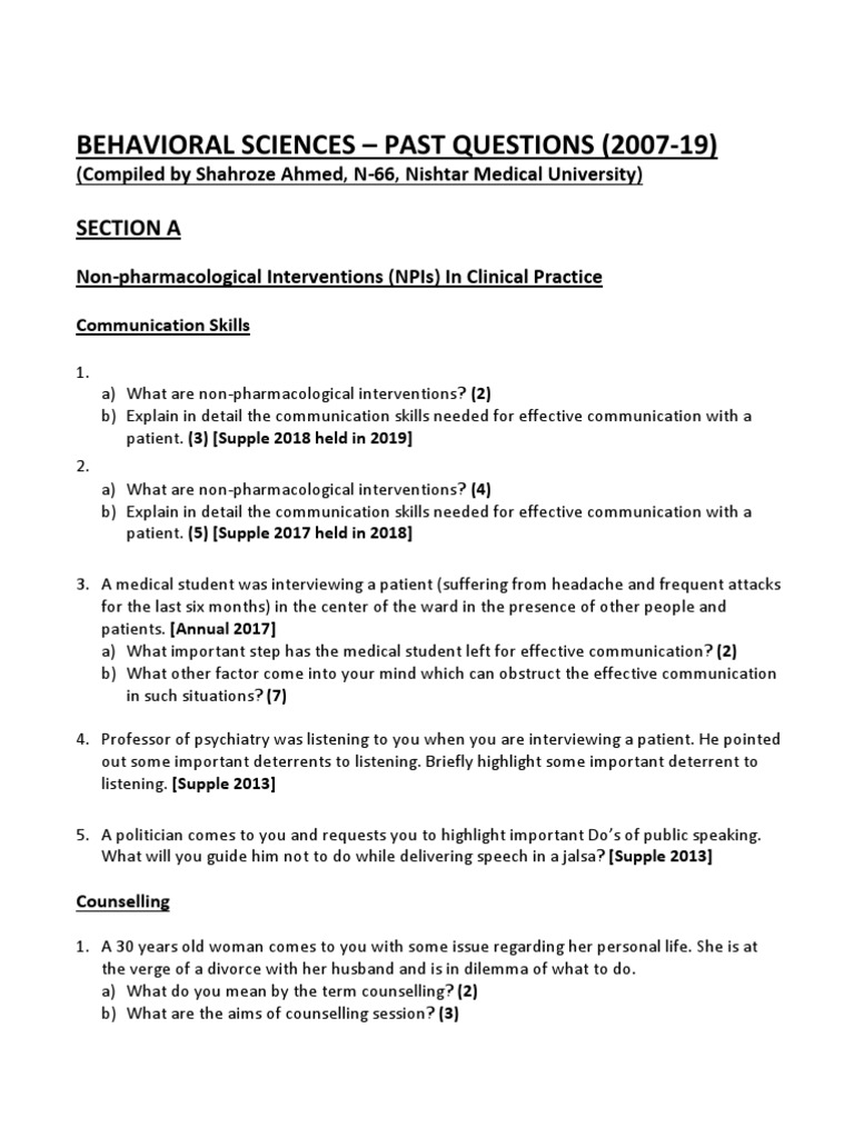 Non-Pharmacological Interventions and Communication Skills: An Analysis of Behavioral Sciences ...