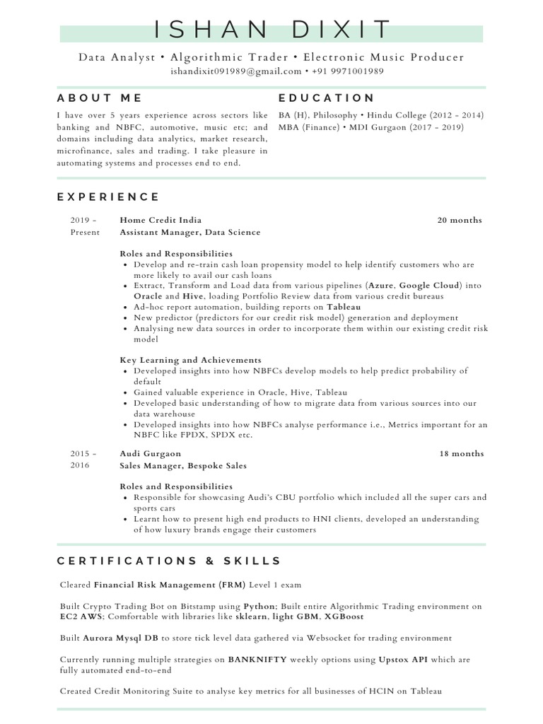 Emailing Ishan Dixit Cv Final Pdf Analytics Information Technology Management