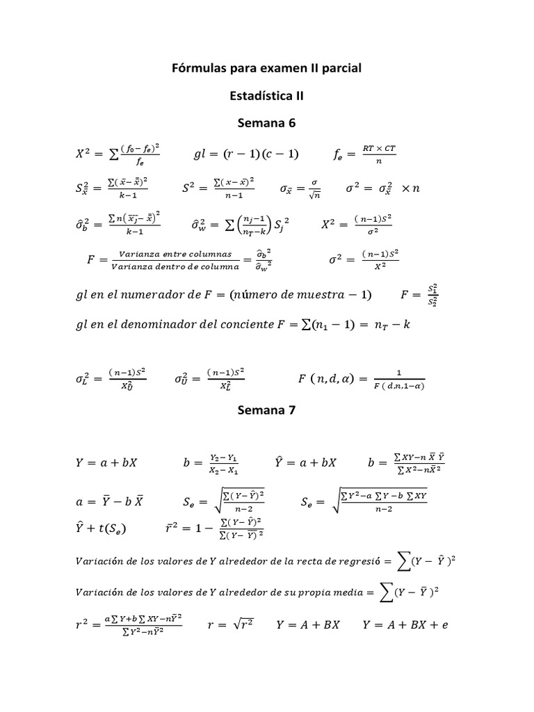 Fórmulas Estatísticas para Exame II | PDF | Métodos e Materiais de Ensino