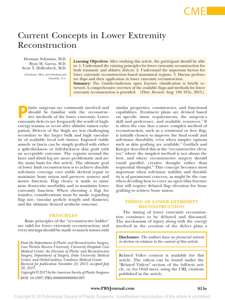 Current Concepts in Lower Extremity Reconstruction.36 | PDF | Knee | Amputation