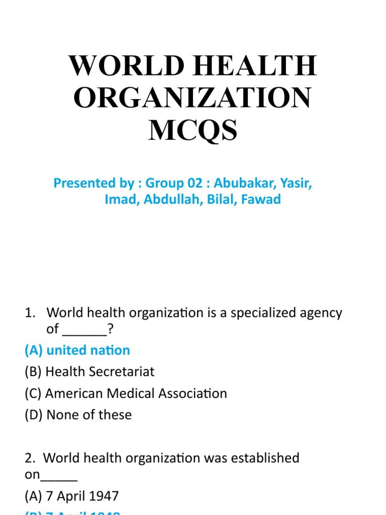 World Health Organization Group 02 Mcqs | PDF
