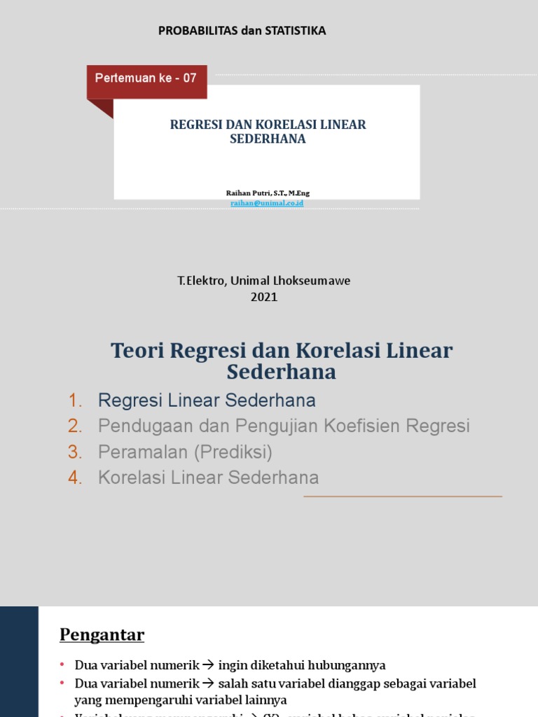 12 - Regresi Dan Korelasi Linear Sederhana | PDF