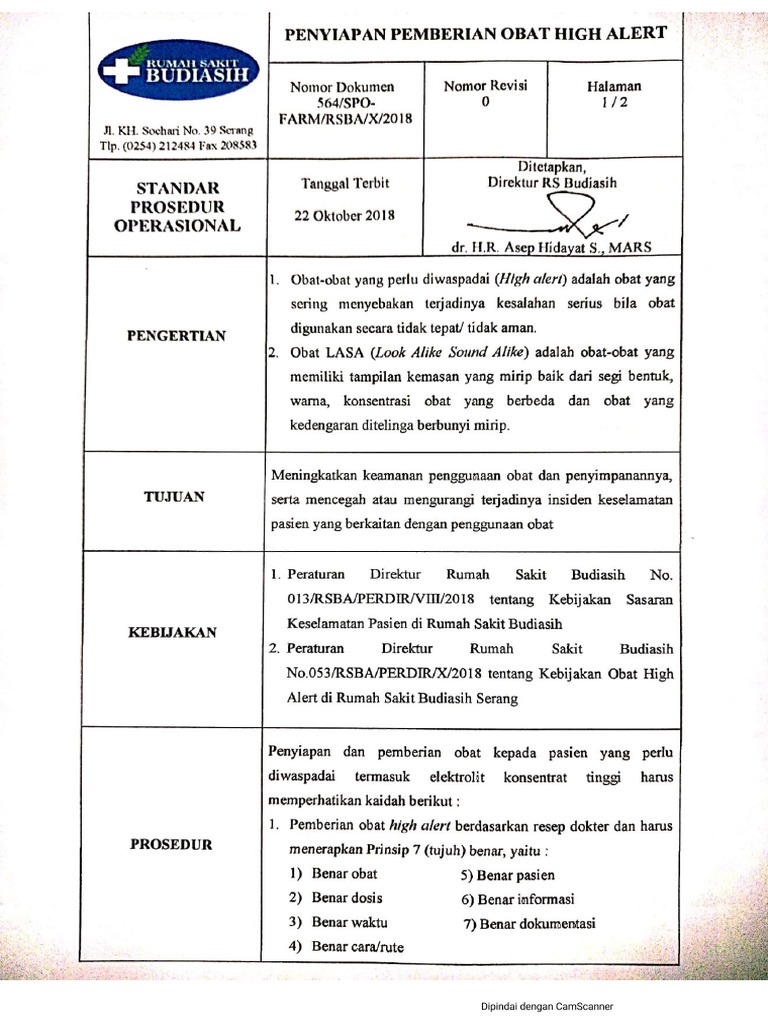 Penyiapan, Pelabelan Dan Penyimpanan Obat High Alert | PDF