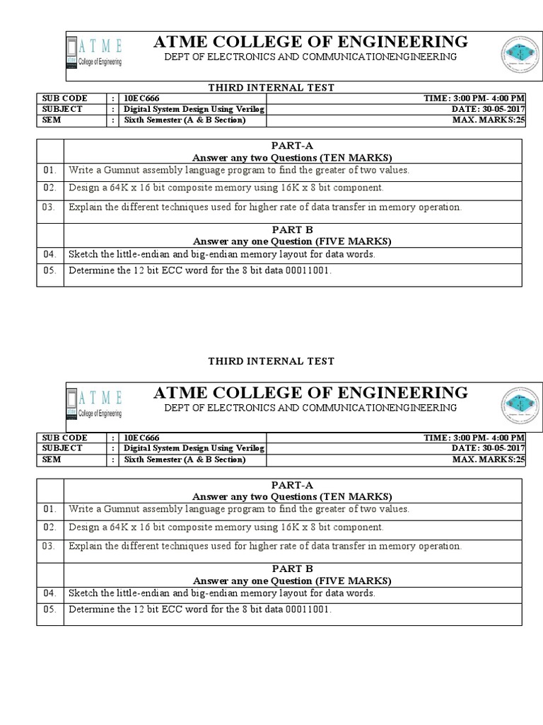 6th Sem - DSDV QP (A & B Section) - Paper 2 | PDF