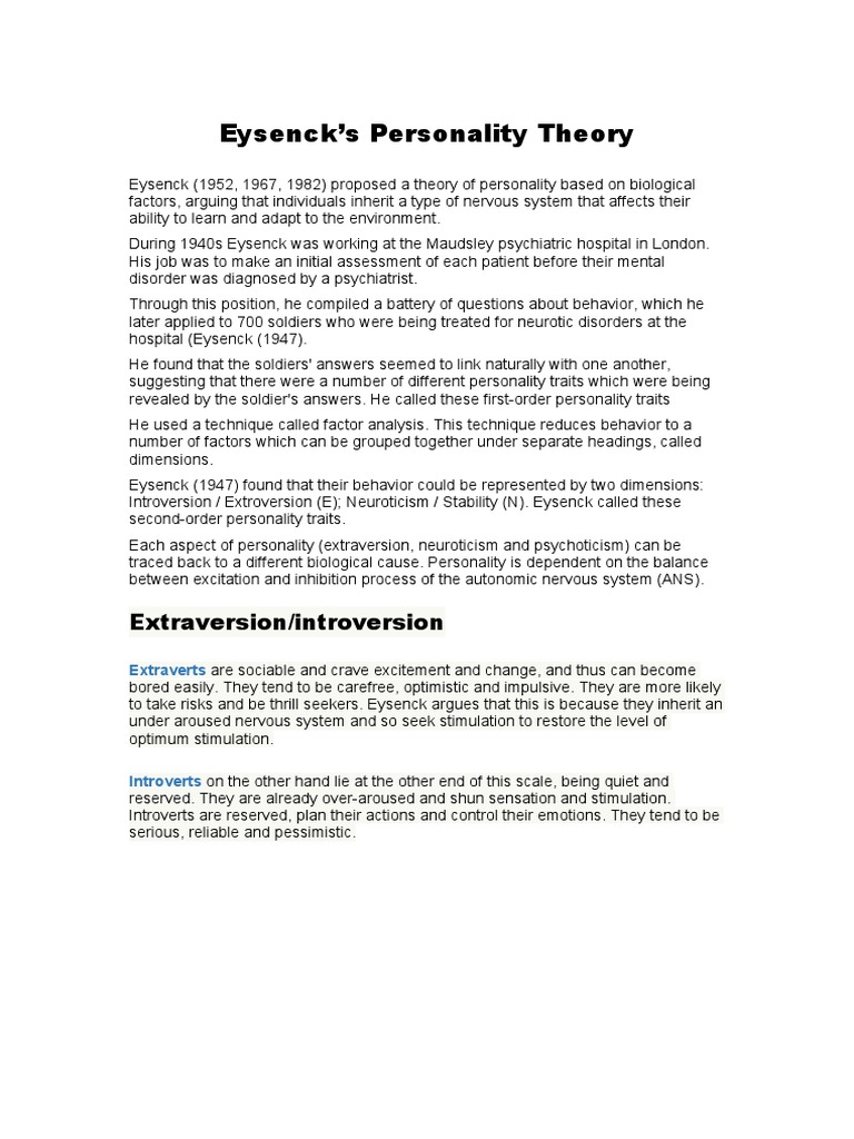 Eysenck's Personality Theory | PDF | Extraversion And Introversion ...