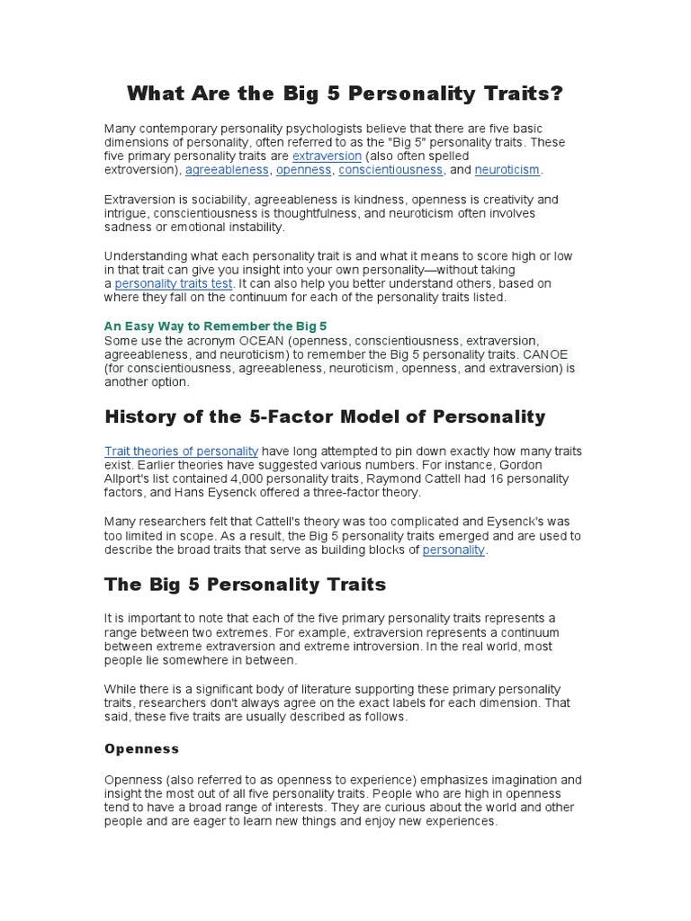 Understanding the Big 5 Personality Traits | PDF | Extraversion And ...
