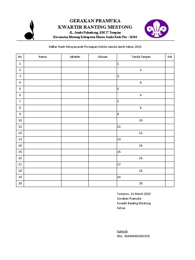 Daftar HAdir Rapat Pramuka Kwarran | PDF Daftar HAdir Rapat Pramuka Kwarran | PDF